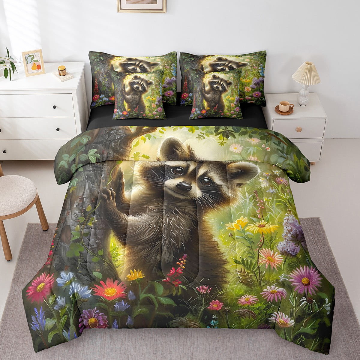 Erosebridal Kawaii Raccoon Bed In A Bag King Size For Teens,Safari ...