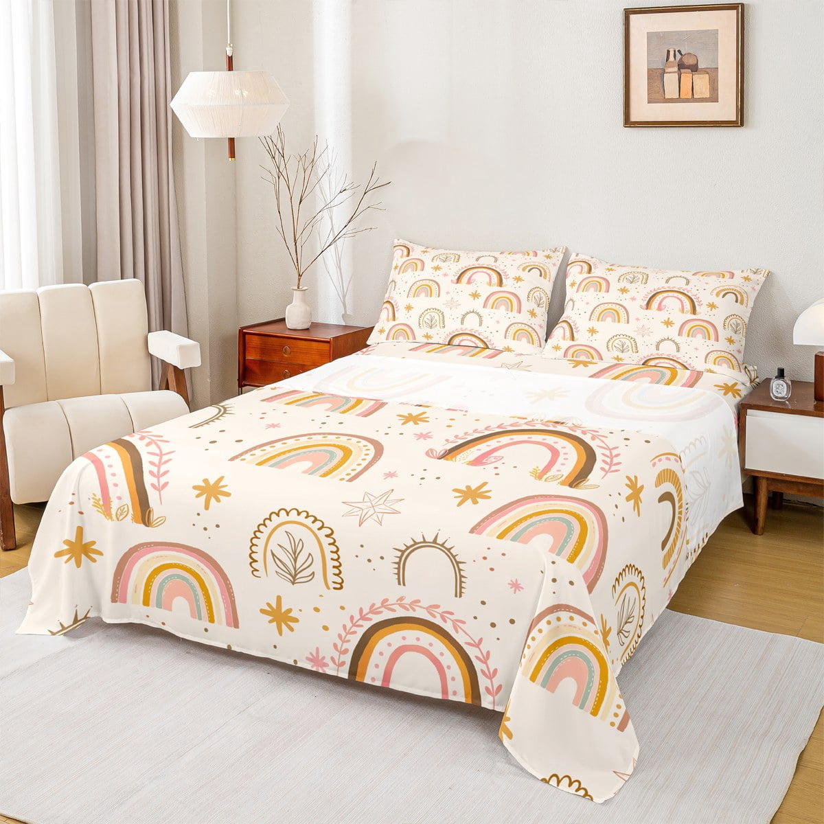 Erosebridal Kawaii Rainbow Bed Sheets Set Full Size,Cute Stars Dot ...