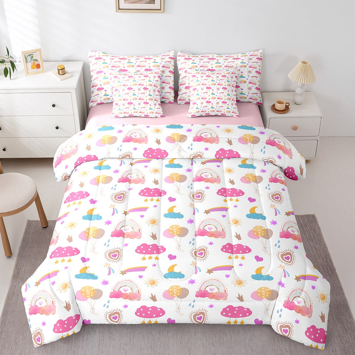 Erosebridal Kawaii Rainbow Bedding Sets Twin Size,Love Heart Comforter ...