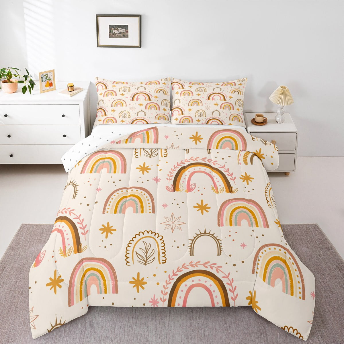 Erosebridal Kawaii Rainbow Comforter Sets,Cute Stars Dot Print ...