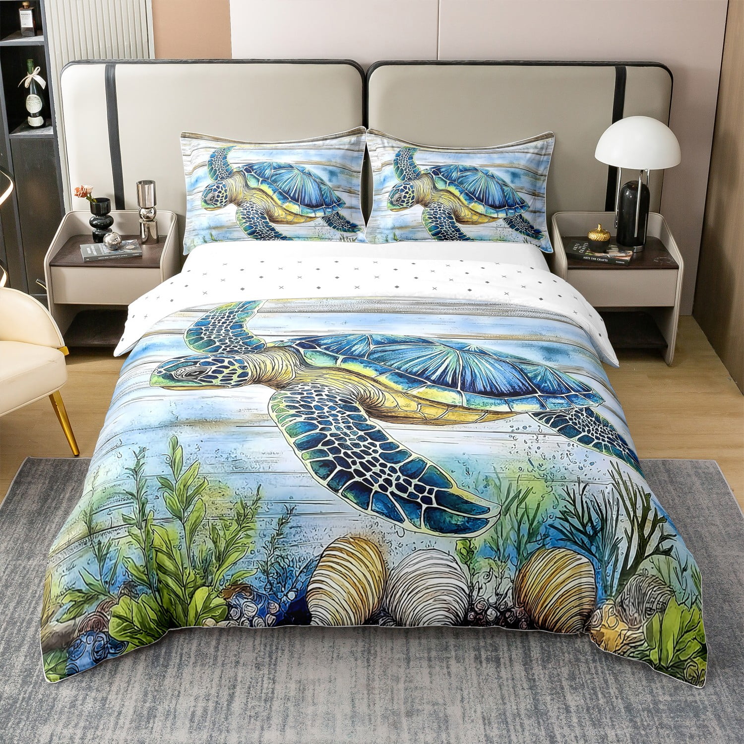Erosebridal Kawaii Sea Turtle 100% Cotton Duvet Cover Queen Size, Marine Animal Wildlife Bedding ...