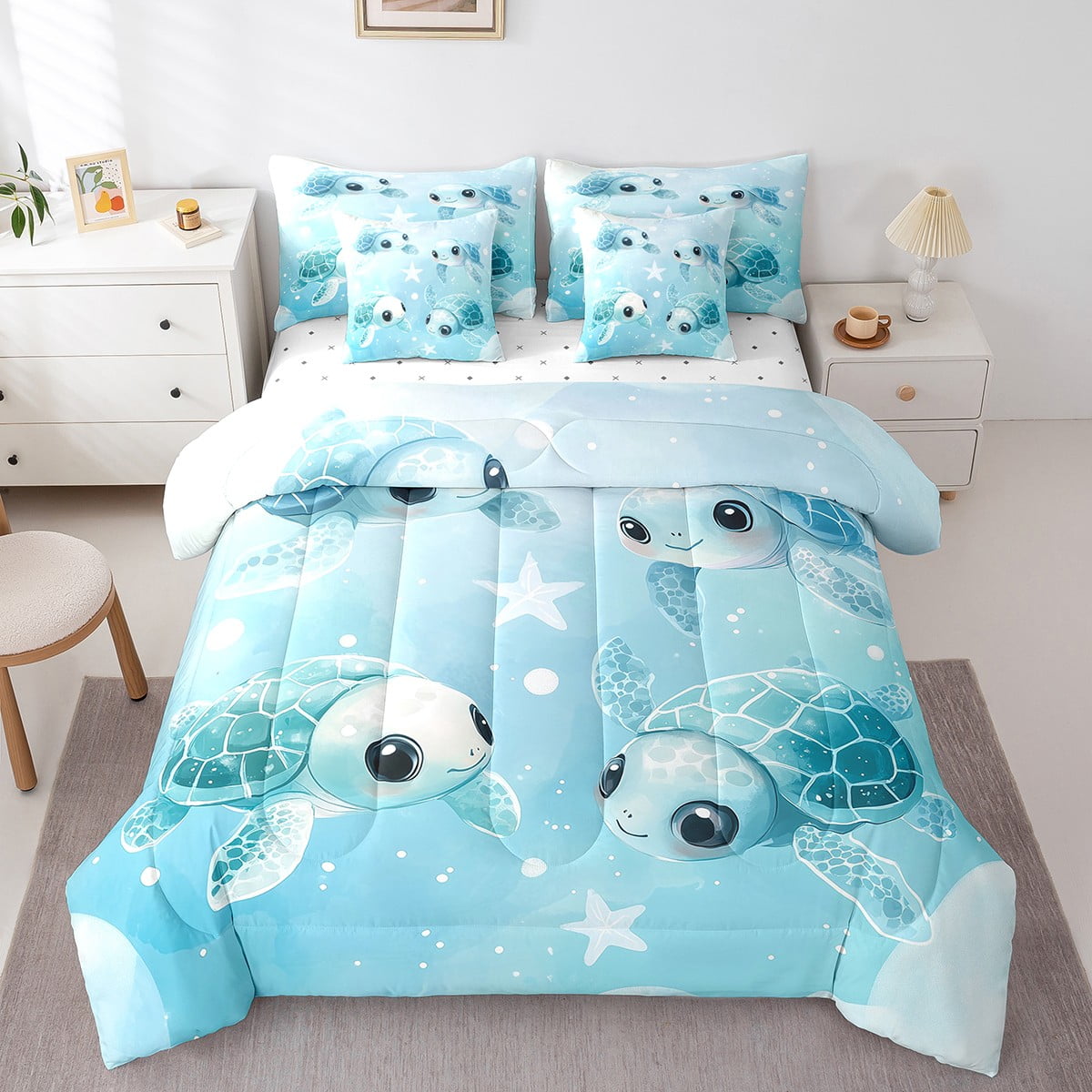 Erosebridal Kawaii Sea Turtle Bed in a Bag Twin size, Cartoon Ocean Bed ...