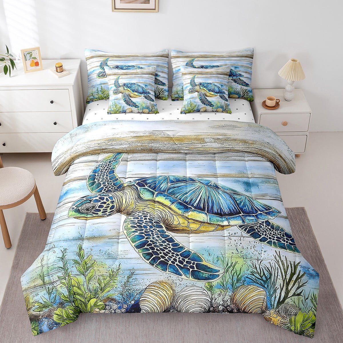 Erosebridal Kawaii Sea Turtle Bedding Sets Full Size, Marine Animal ...