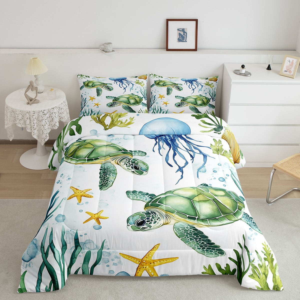 Erosebridal Kawaii Sea Turtle Bedding Sets Twin with Comforter, Ocean ...