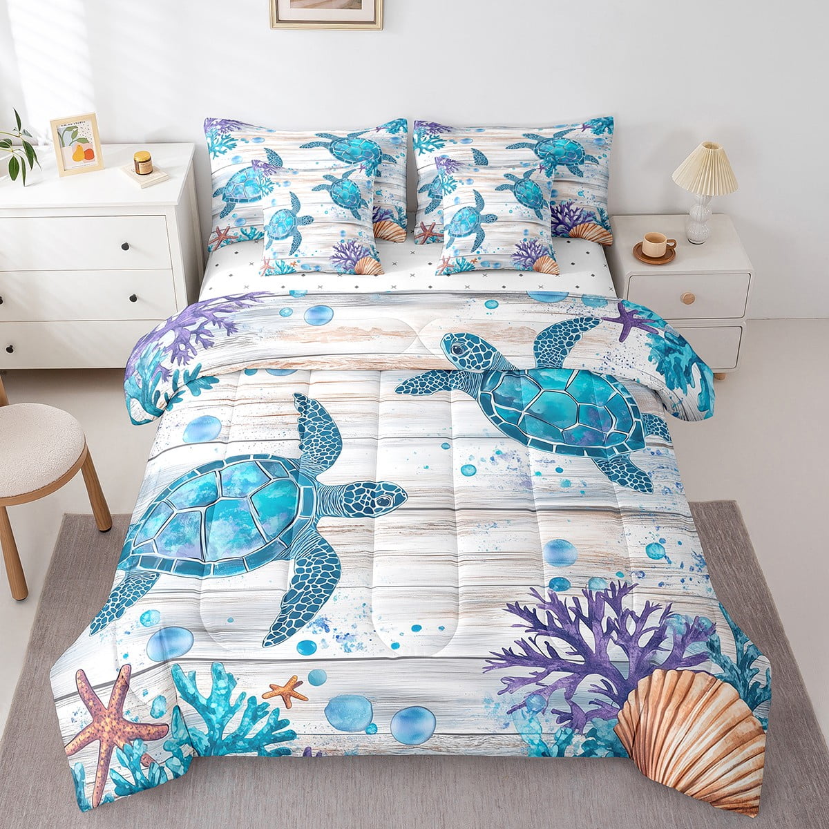 Erosebridal Kawaii Sea Turtle Bedding Twin Size, Lake House Bed in a ...