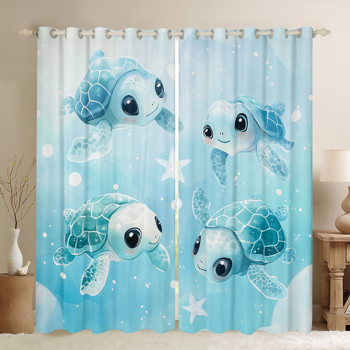 Erosebridal Kawaii Sea Turtle Curtains and Drapes (52x84), Cartoon ...