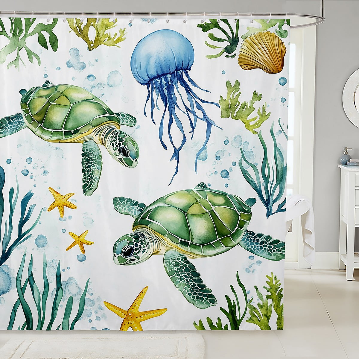 Erosebridal Kawaii Sea Turtle Shower Curtain 72x78, Ocean Plant Coral ...