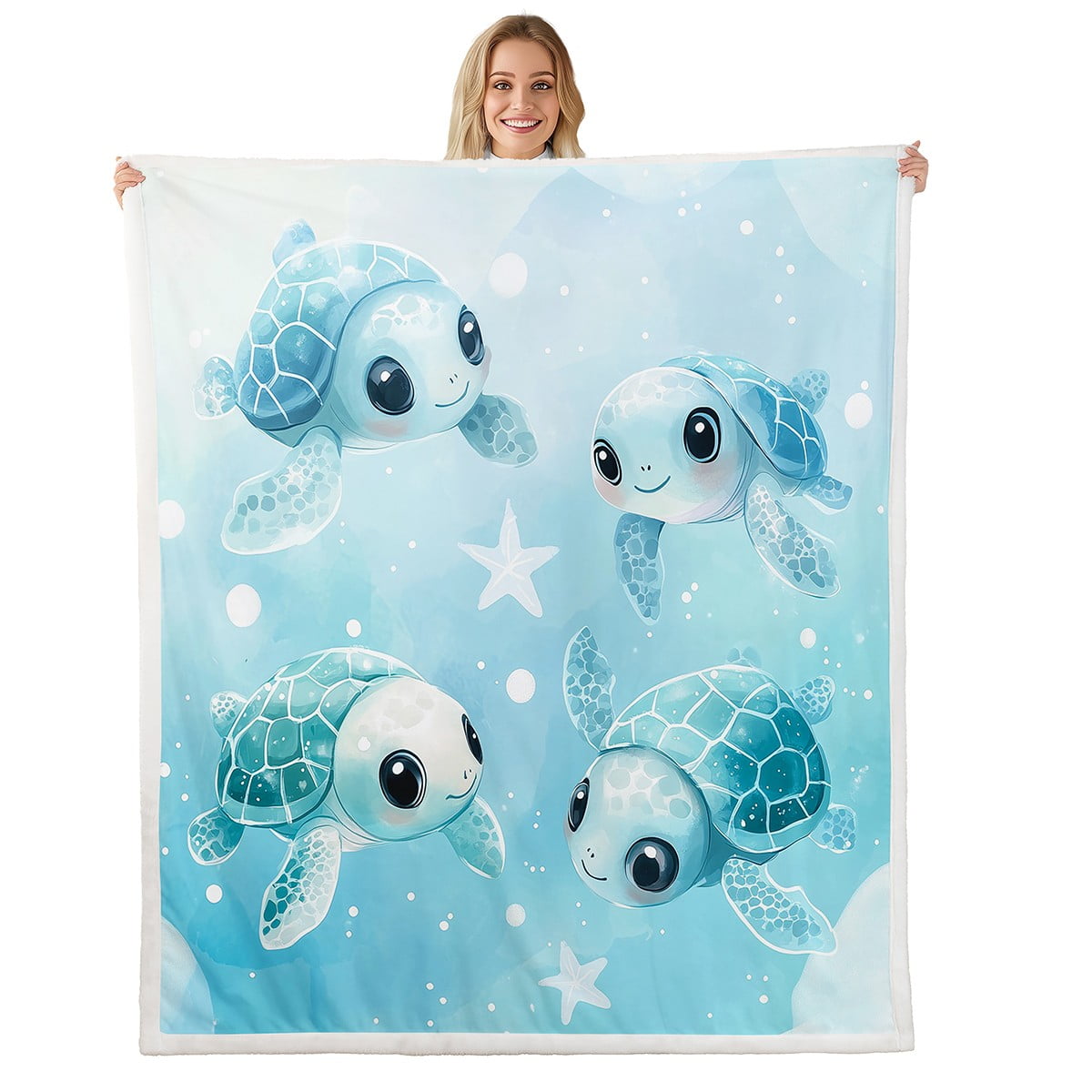 Erosebridal Kawaii Sea Turtle Throw Blanket for Couch, Cartoon Ocean ...