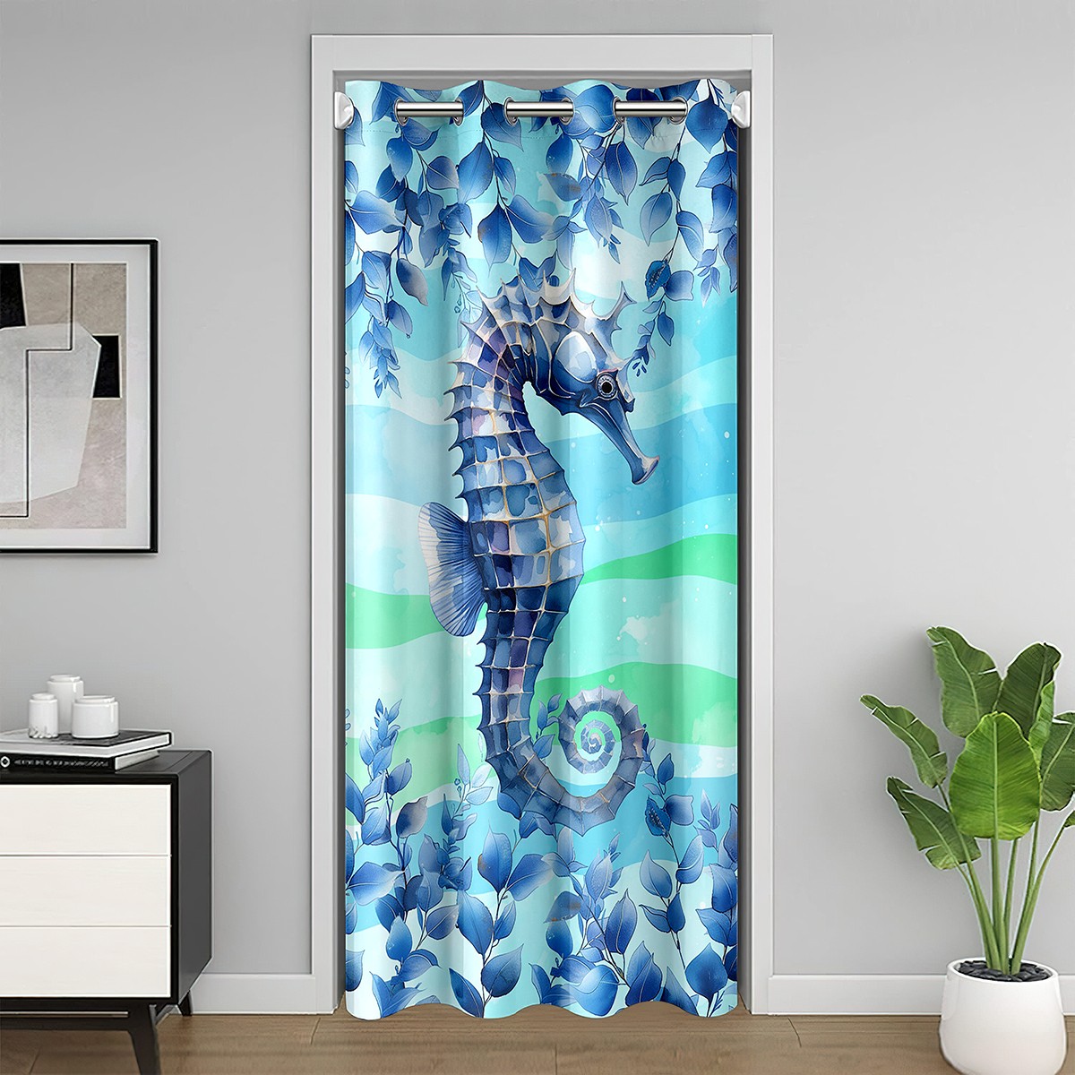 Erosebridal Kawaii Seahorse Door Curtain Panel 42x84, Blue Plant Room ...