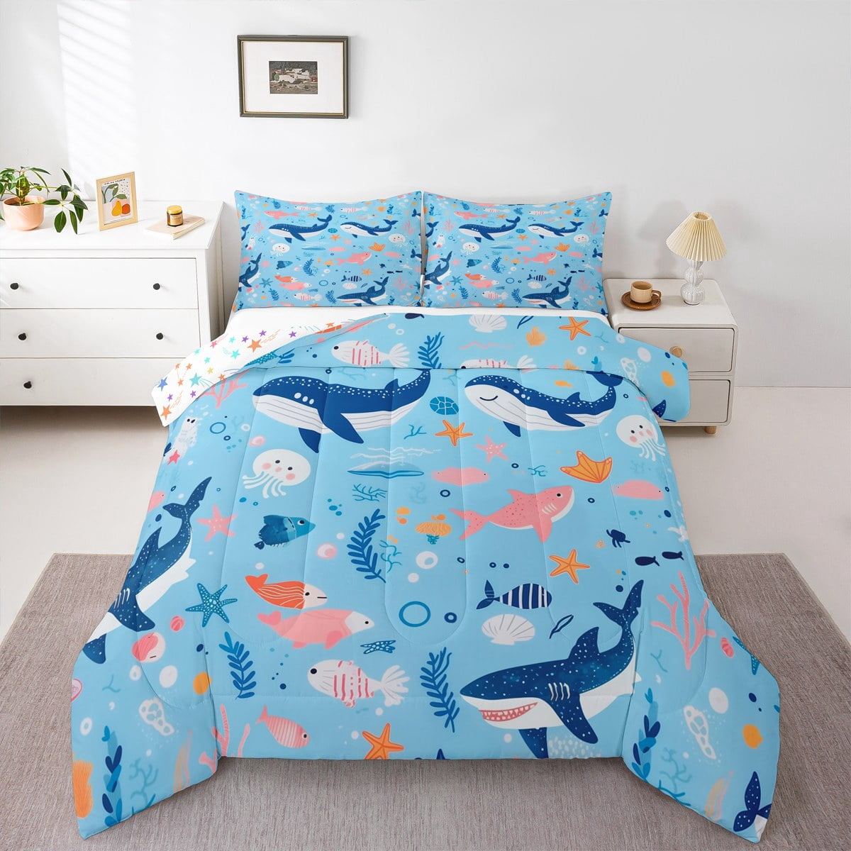 Erosebridal Kawaii Sealife Bedding Sets Full with Comforter, Cute Blue ...