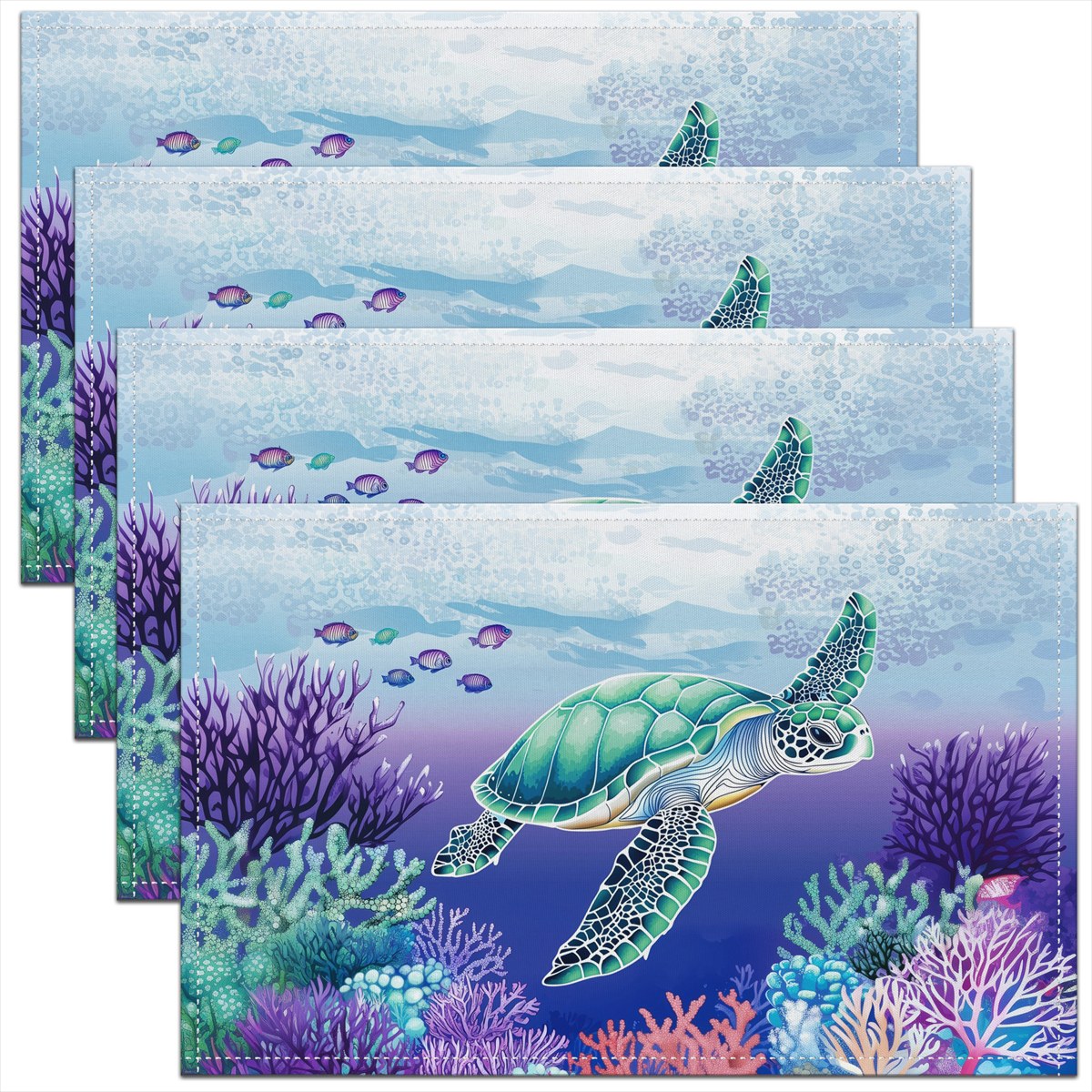 Erosebridal Kawaii Sealife Placemats Set of 4, Sea Turtle Place Mats ...