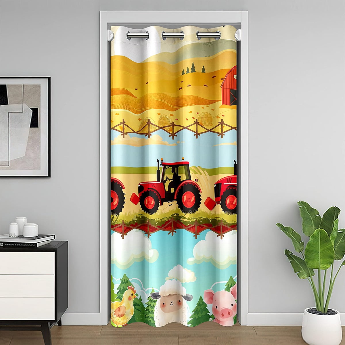 Erosebridal Kawaii Sheep Pig Door Curtain Panel 34x80, Rustic Tractor ...