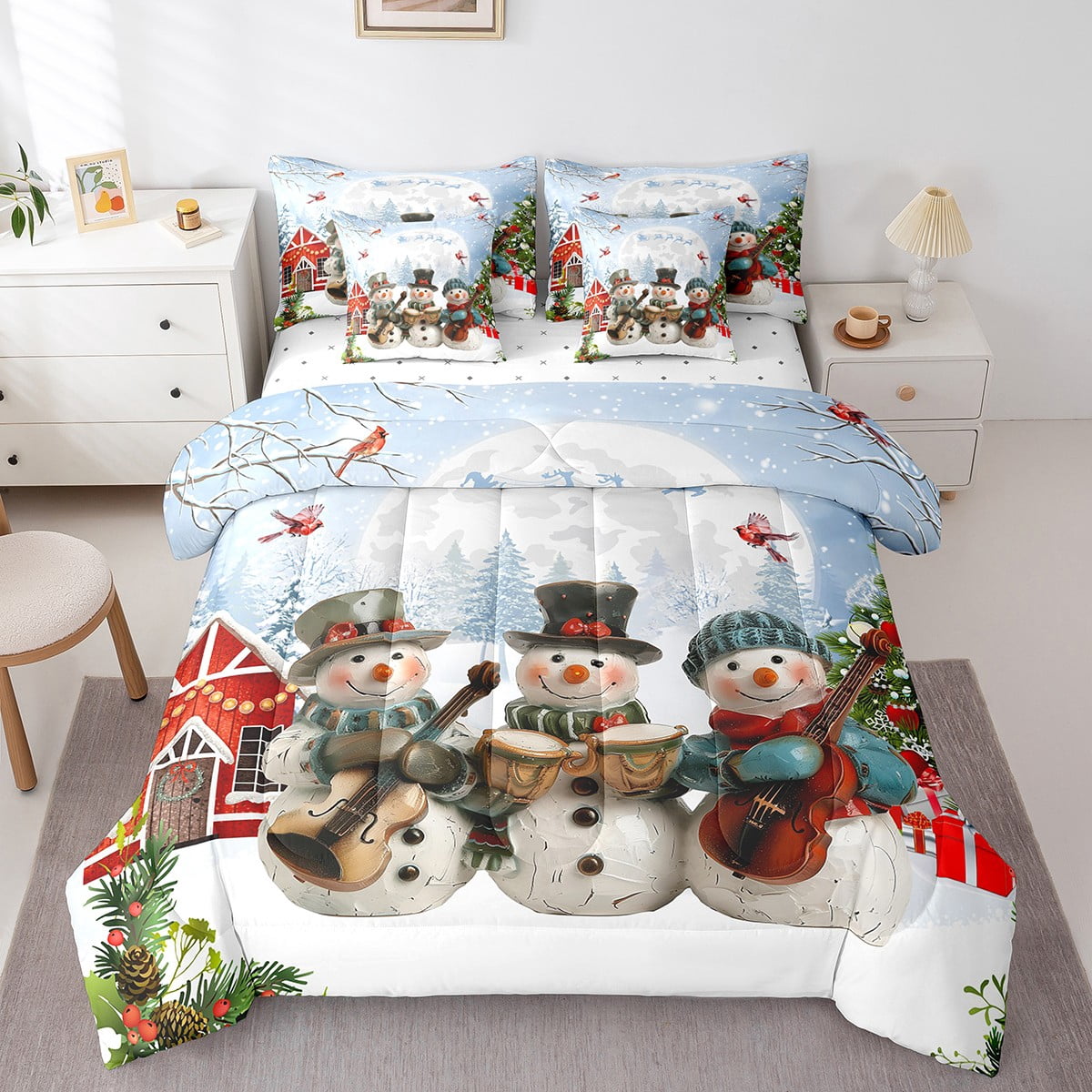 Erosebridal Kawaii Snowman Bed in a Bag Queen size, Merry Christmas ...