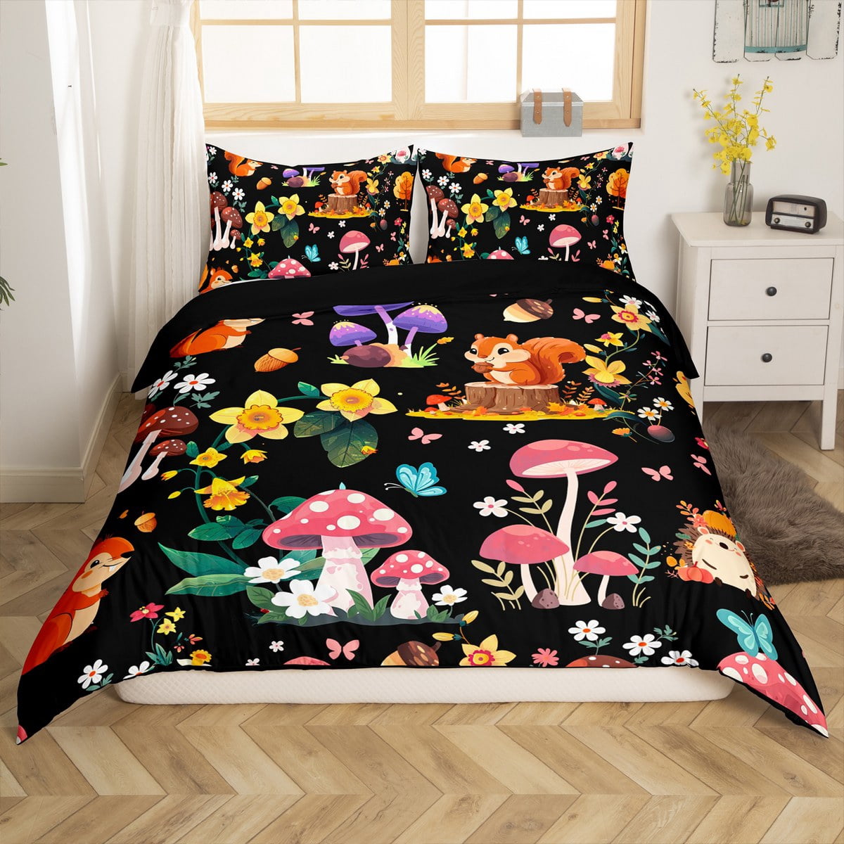 Erosebridal Kawaii Squirrel Comforter Cover Queen, Woodland Wildlife ...