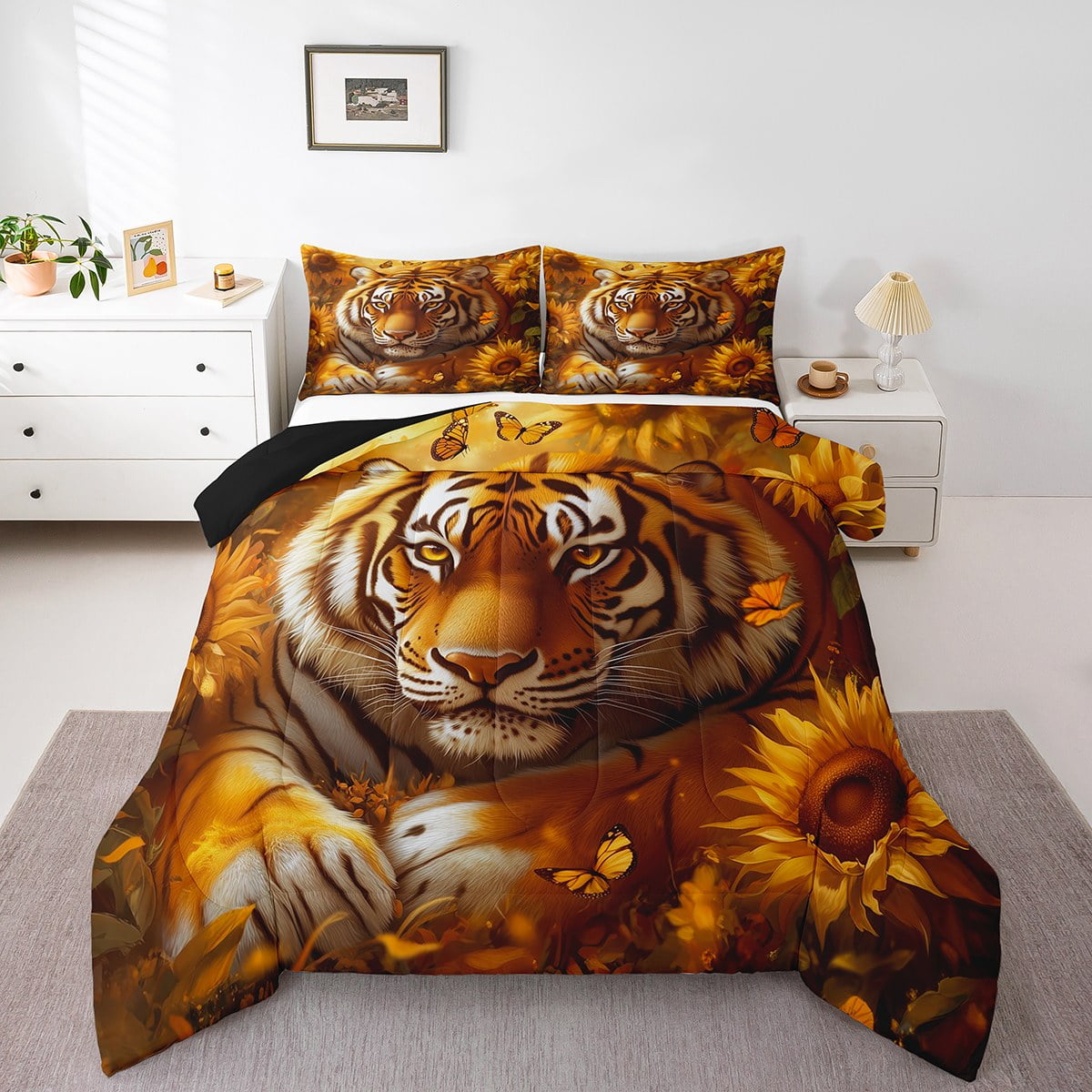 Erosebridal Kawaii Tiger Bedding Twin Comforter Set,Floral Butterfly ...