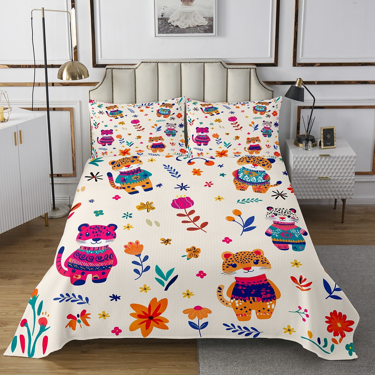 Erosebridal Kawaii Tiger Bedspread Set Queen Size,Botanical Floral ...