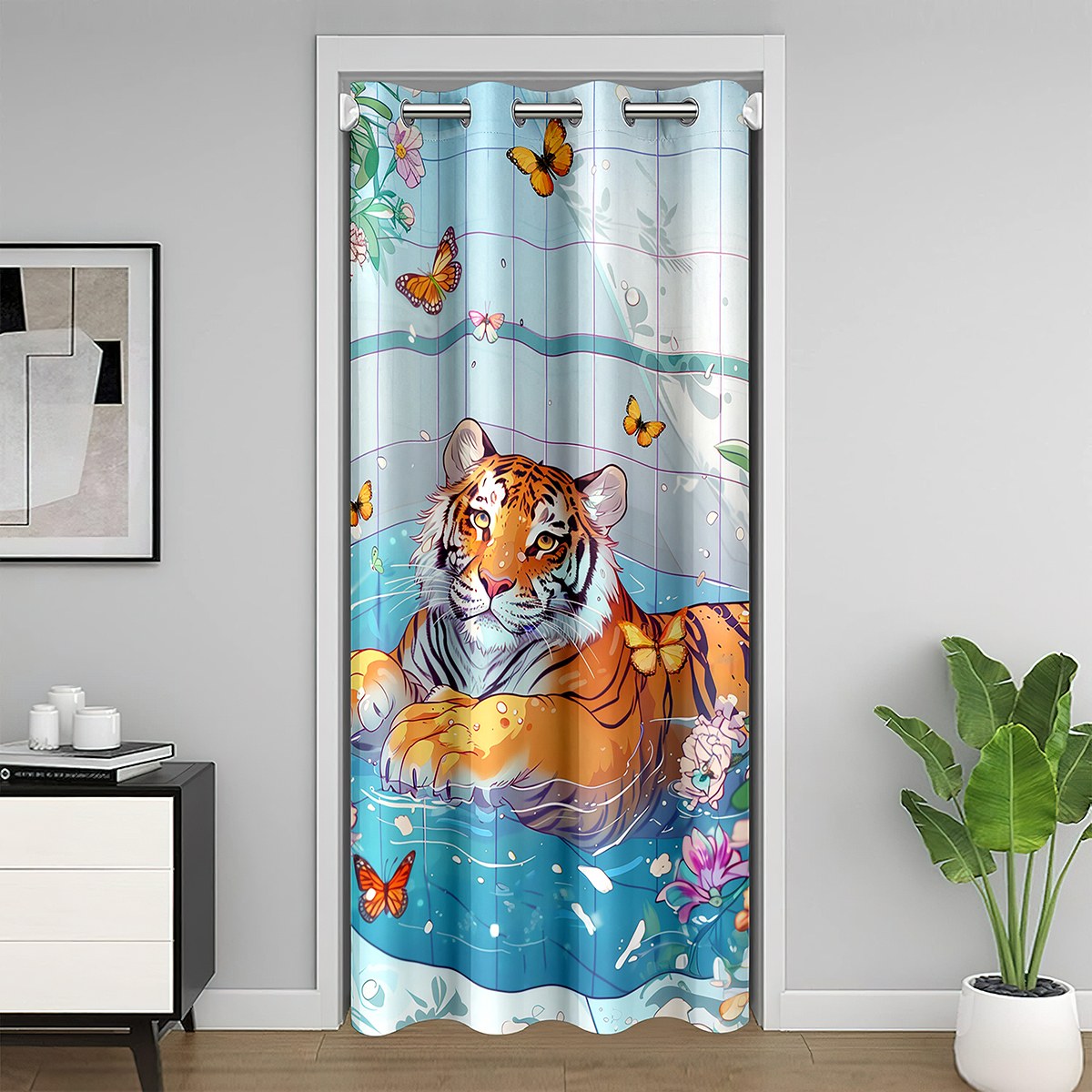 Erosebridal Kawaii Tiger Door Curtain Panel 59x80, Dreamy Butterfly ...