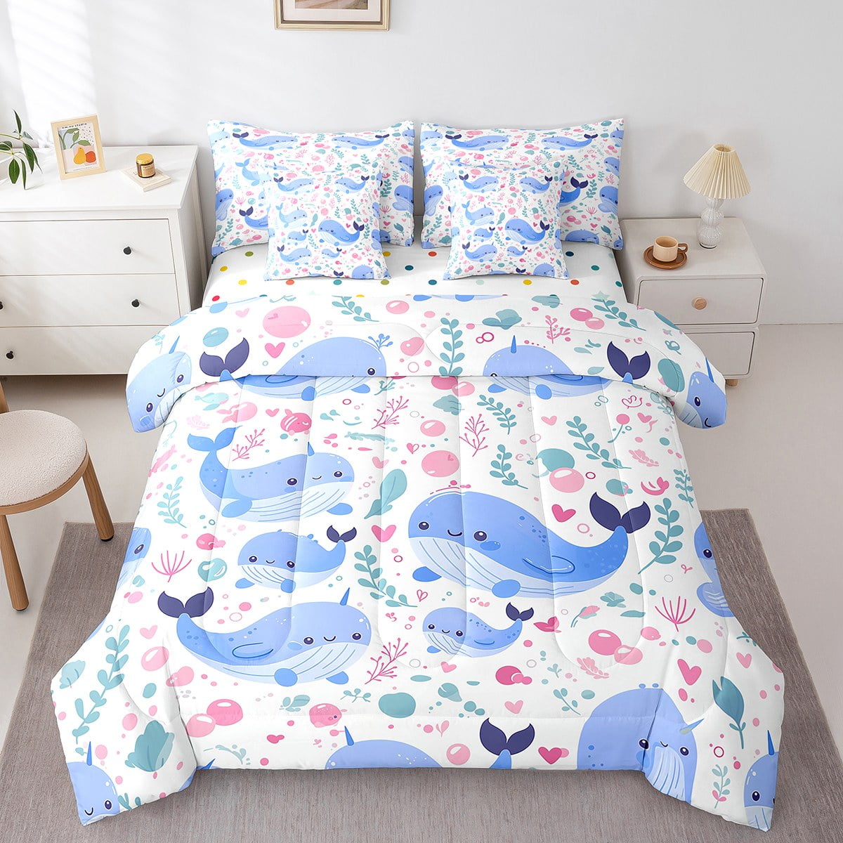 Erosebridal Kawaii Whale Bedding Full Size, Marine Animal Bed in a Bag ...