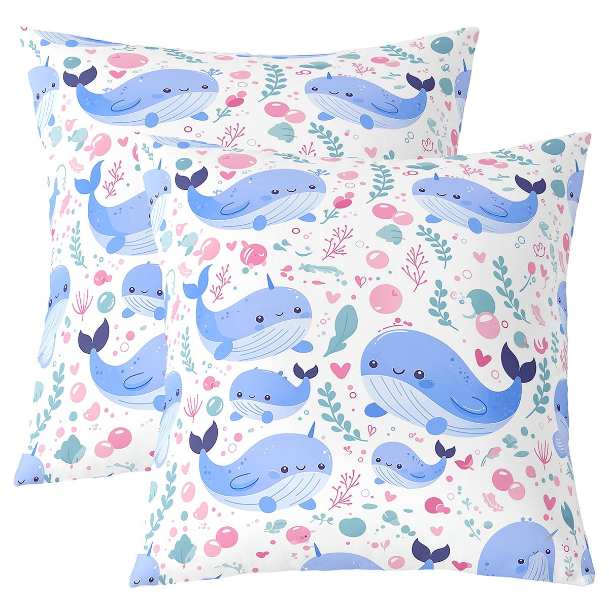 Erosebridal Kawaii Whale Throw Pillow Covers 20x20 Set of 2, Marine ...