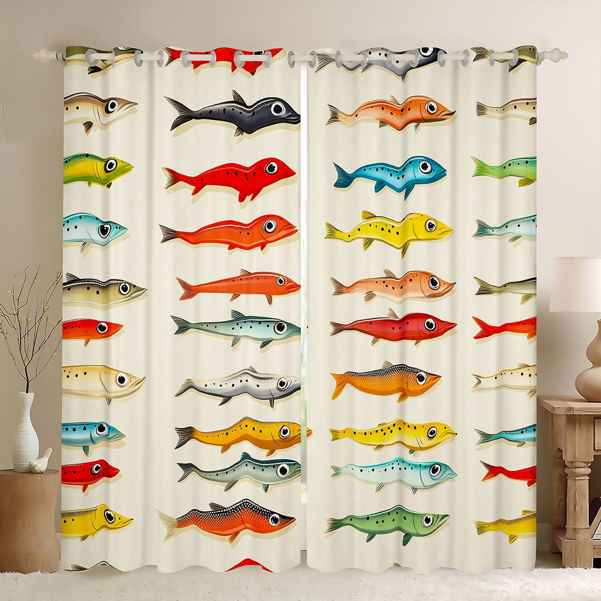 Erosebridal Kid Cartoon Pike Fish Blackout Curtains Set of 2 (52x84 ...