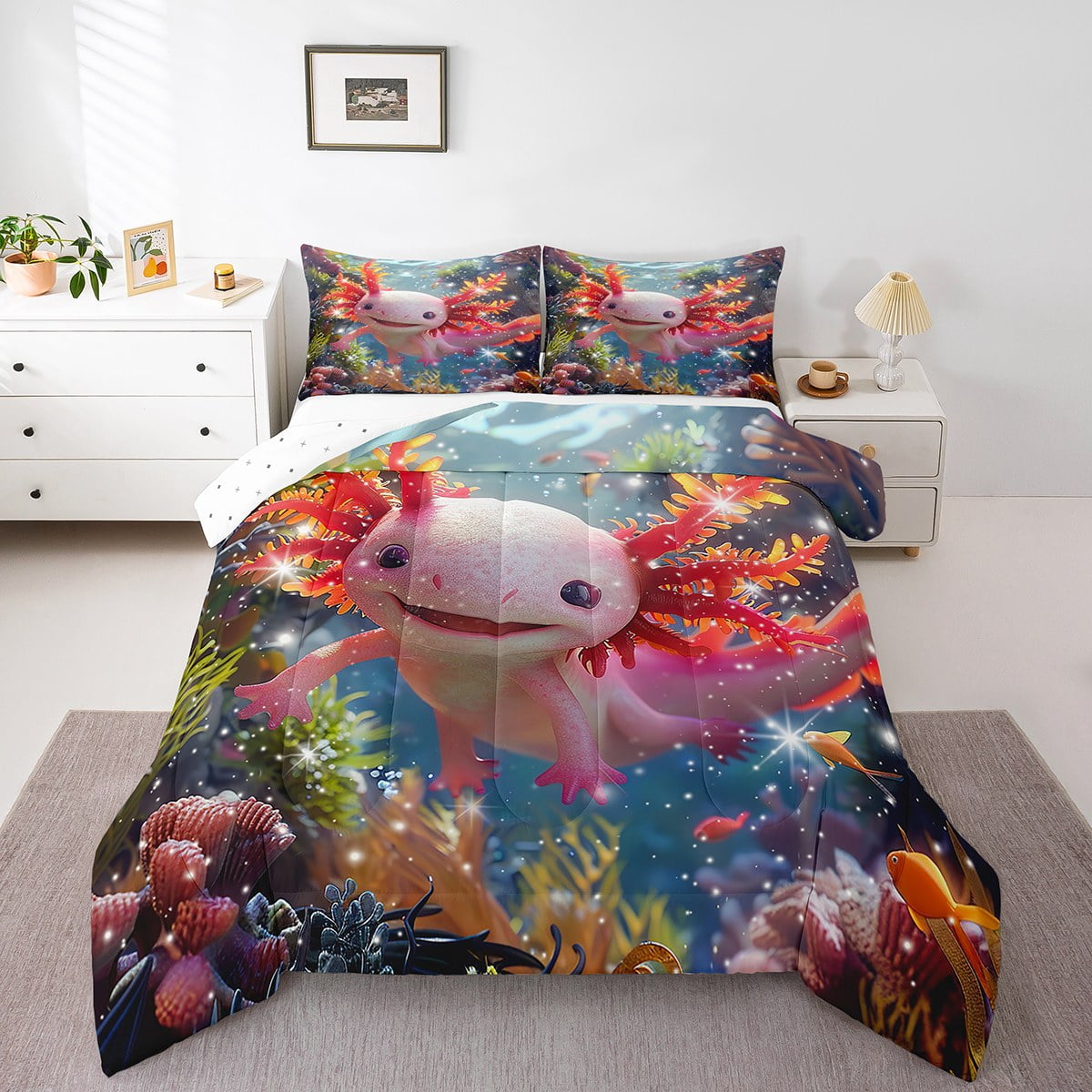 Erosebridal Axolotl Comforter Set Twin Size Cute Ocean Sealife Bedding ...
