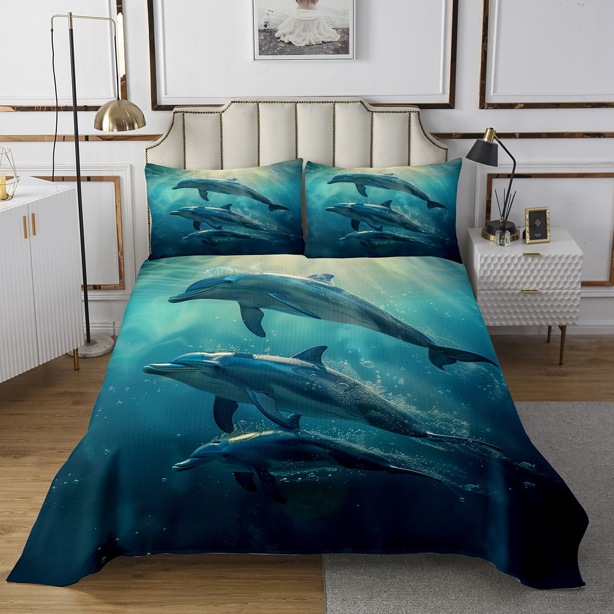 Erosebridal Bedspread Set Twin Size Dolphin Quilt Set,Cute Dolphin ...