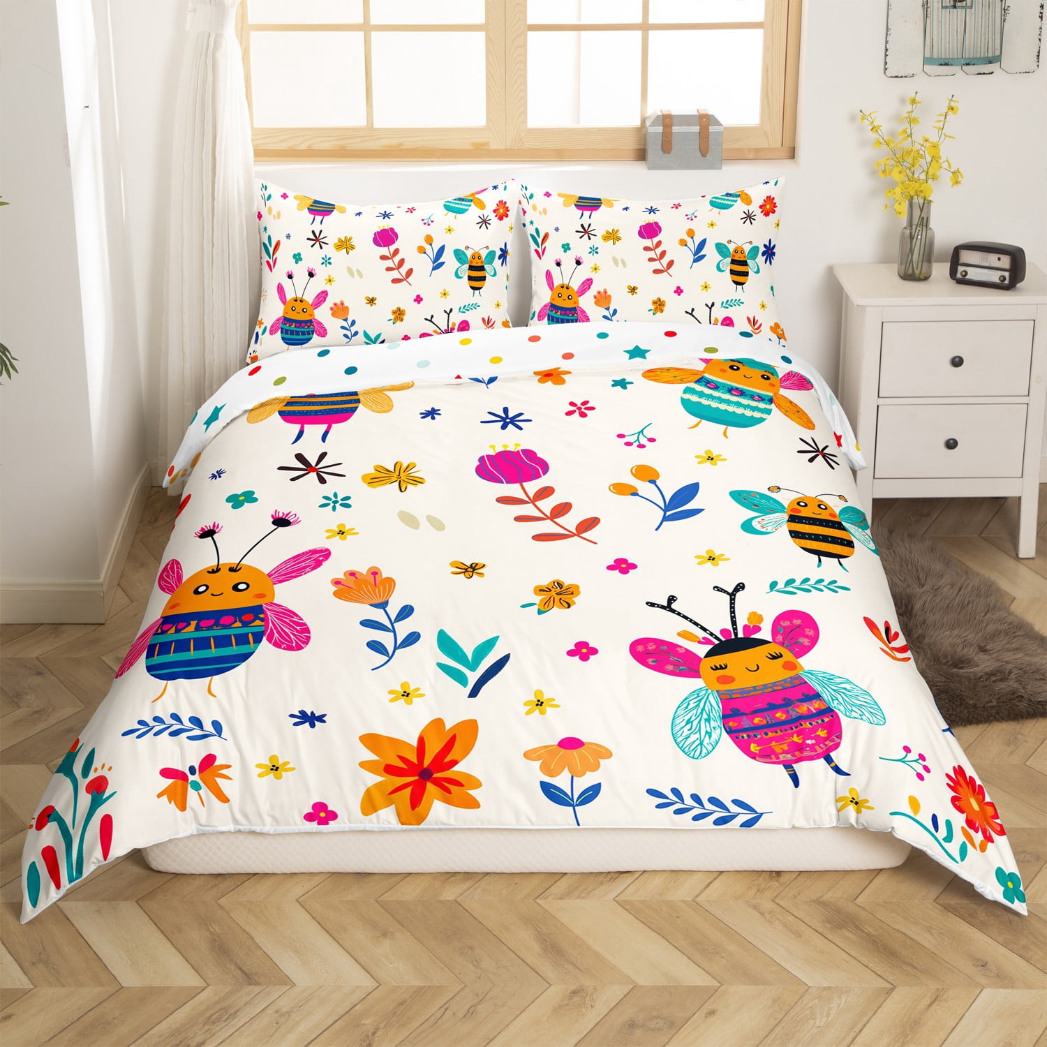 Erosebridal Kids Bee Bedding Set for Boys Girls,Cartoon Bee Floral ...