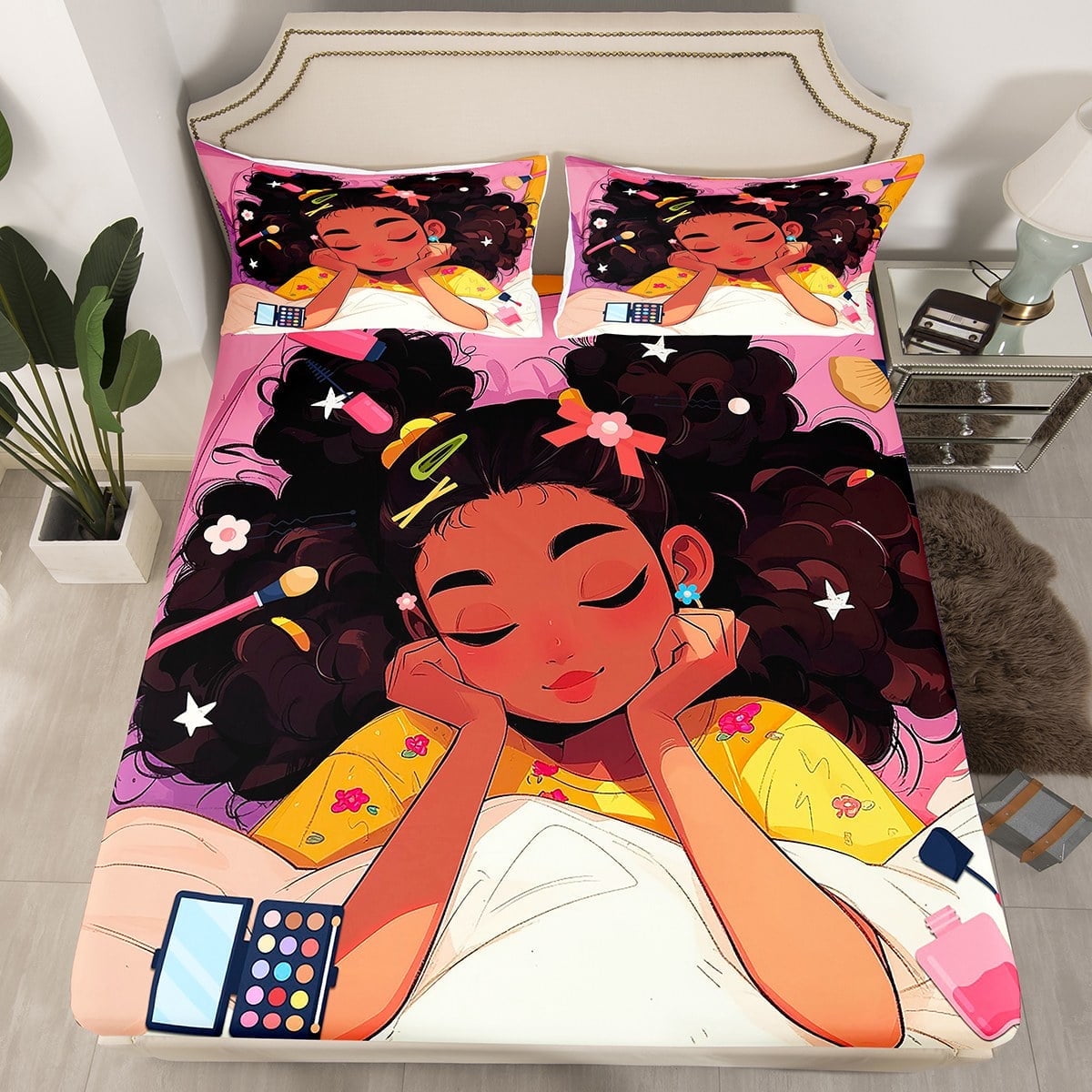 Erosebridal Black Cute Fitted Sheet,American African Bedding Set Full ...