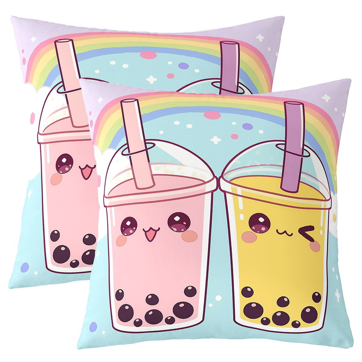 Erosebridal Kids Boba Tea Cushion Covers for Sofa Set of 2, Kawaii Boba ...