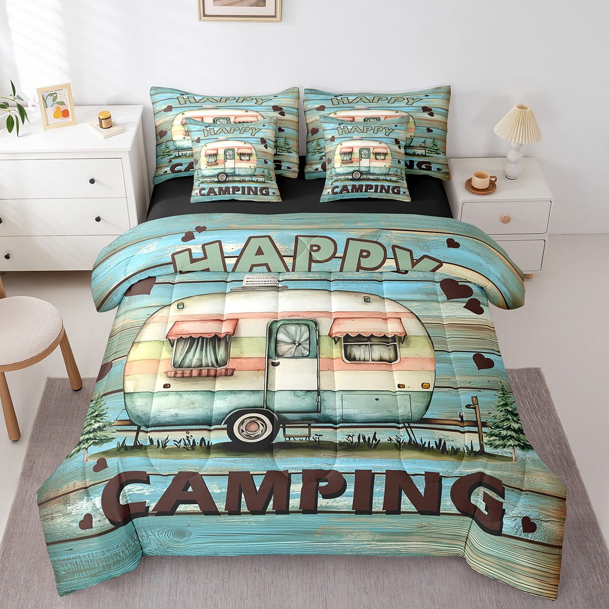 Erosebridal Kids Camper Bed In A Bag Happy Camping Bedding Set 7 Pcs ...