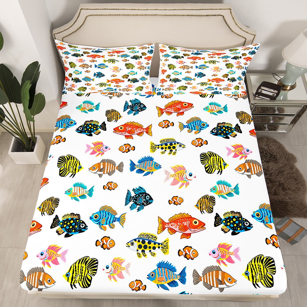 Erosebridal Kids Cartoon Fish Twin Size Bedding Set,Fishing Sealife Bed ...