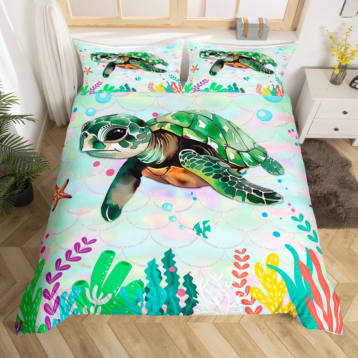 Erosebridal Comforter Cover Mermaid Scale Turtle Printed Bedding Sets ...