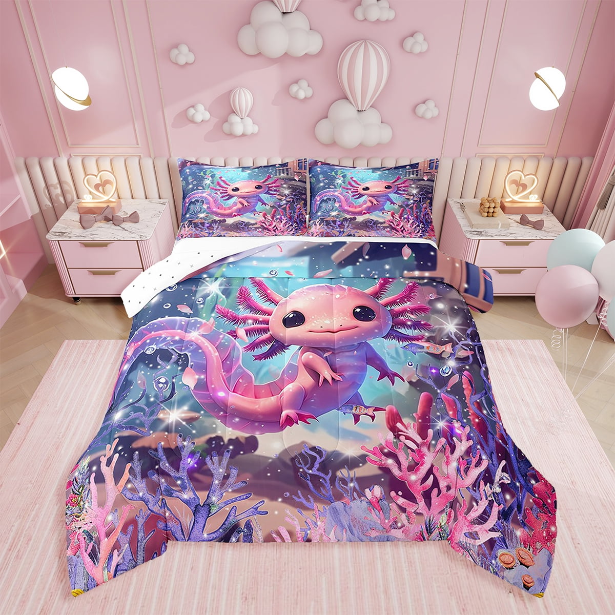 Erosebridal Cute Axolotl Comforter Set Twin Size Ocean Sealife Bedding ...