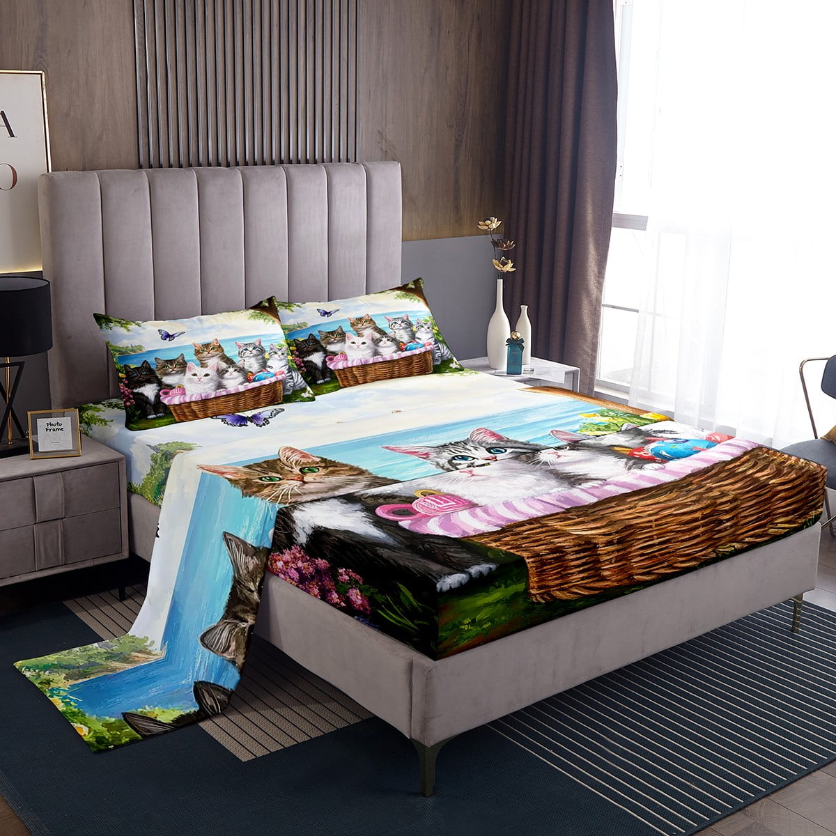 Erosebridal Cute Cats Sheet Set Queen Size Kawaii Kitten Print ...