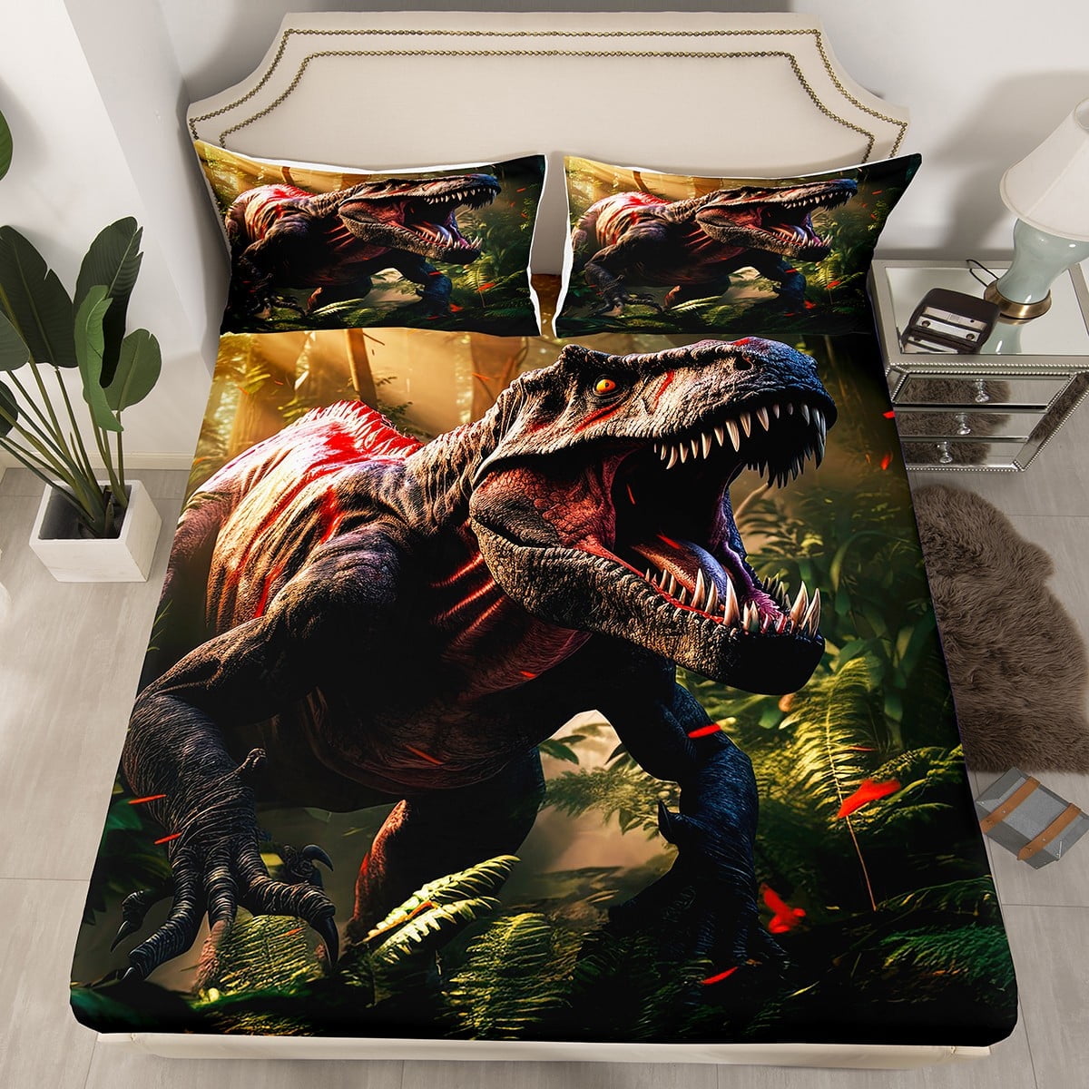 Erosebridal Dinosaur Bed Sheets Dino Fitted Sheet Twin Size, Jungle Animal Sheets Tyrannosaurus ...