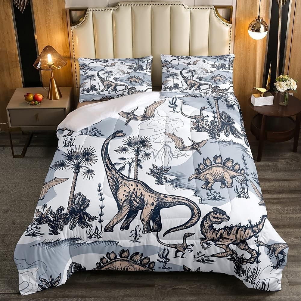 Erosebridal Dinosaur Comforter Set, Dino Palm Tree Bedding Set Queen Size Teens Adult Bedroom ...