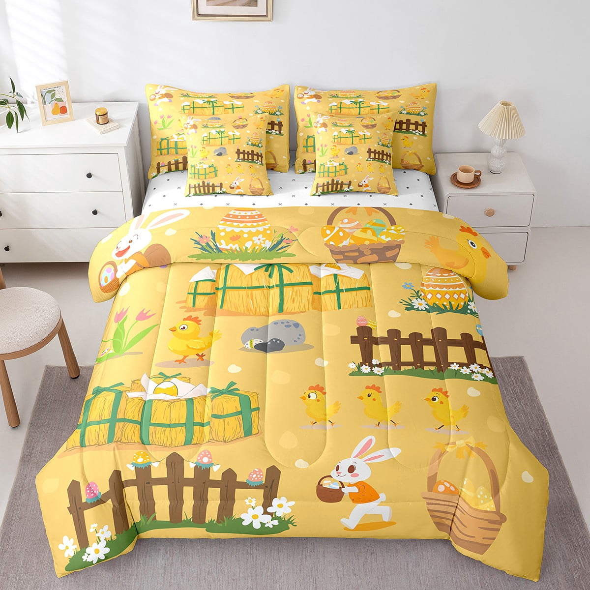 Erosebridal Farm Animal Bedding Queen Size, Chicken Rabbit Comforter ...