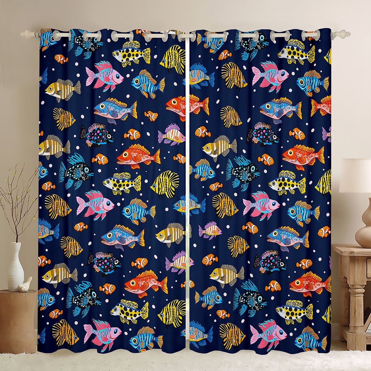 Erosebridal Fish Curtains & Drapes 38"Wx54"L 2 Panels,Fishing And ...