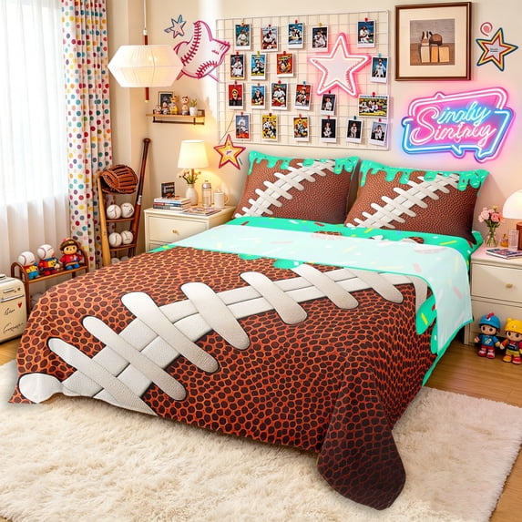 Erosebridal Kids Football Teal Ice Cream Drip Full Size Sheets 4-Piece ...