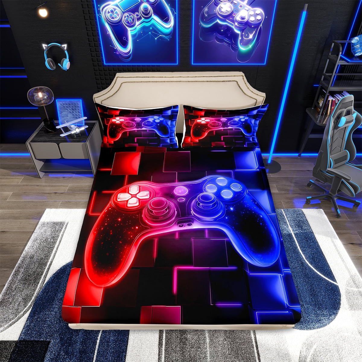 Erosebridal Kids Gamer Bed Sheets Set Full,Gaming Sheet Set,Video Games Gamepad Sheets Neon ...