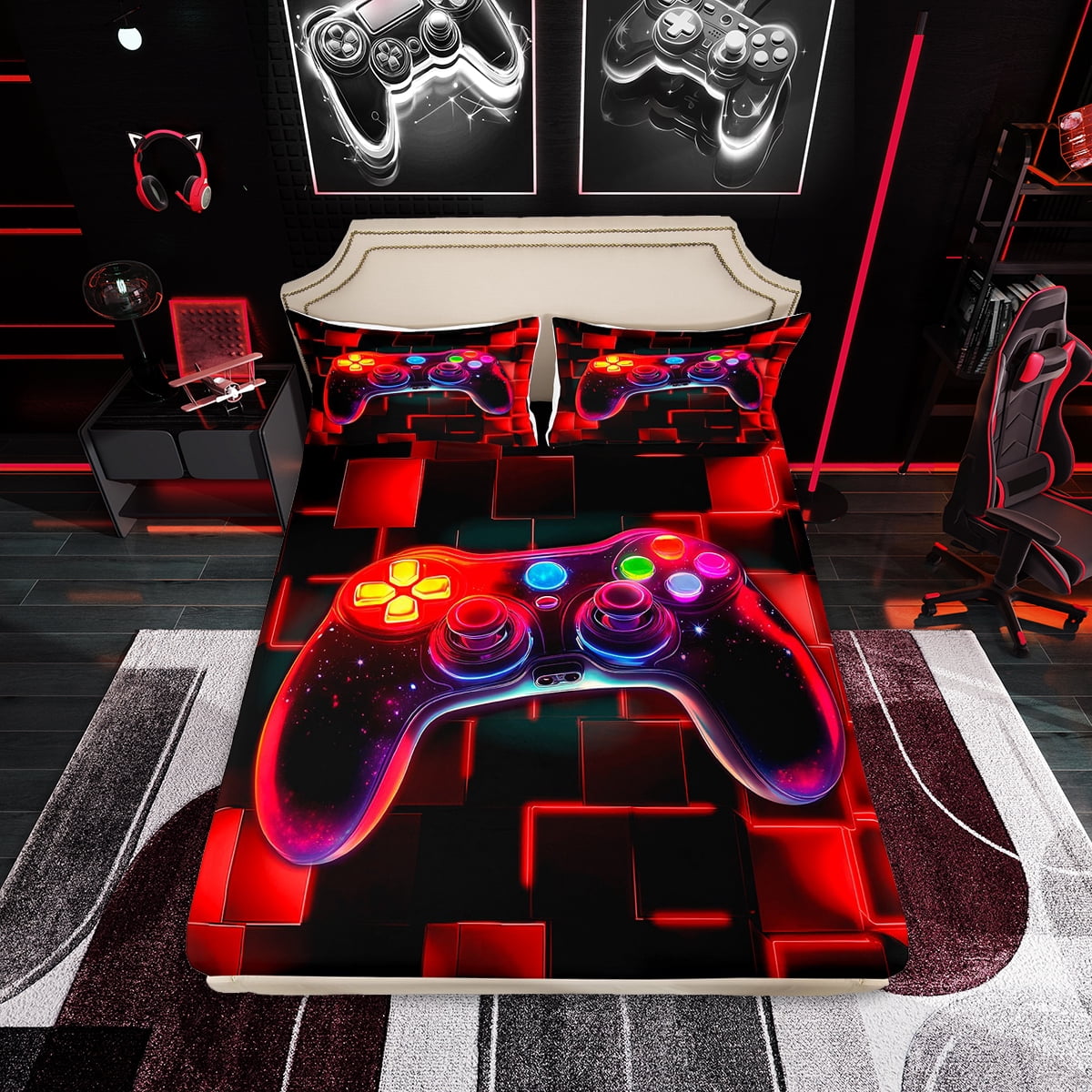 Erosebridal Kids Gamer Bed Sheets Set Queen,Gaming Sheet Set,Video ...