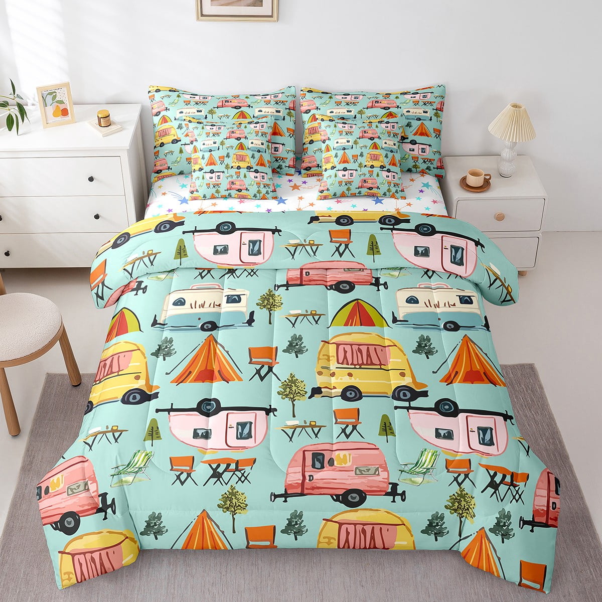Erosebridal Kids Happy Camping Bedding Sets King Size, Travel Car ...