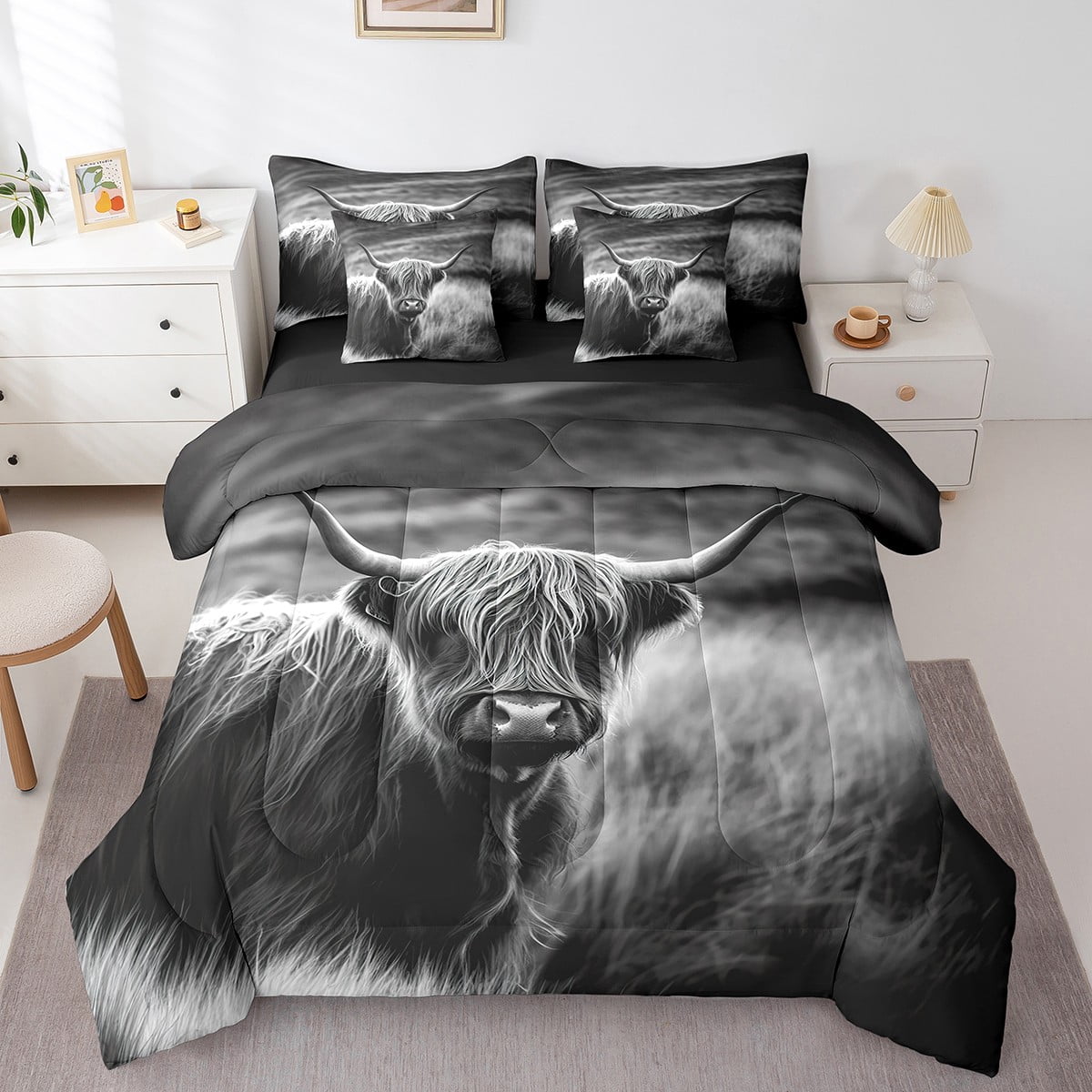 Erosebridal Highland Cow Comforter Set with Sheets Full Size, Highland Cattle 7 Pieces Bedding ...