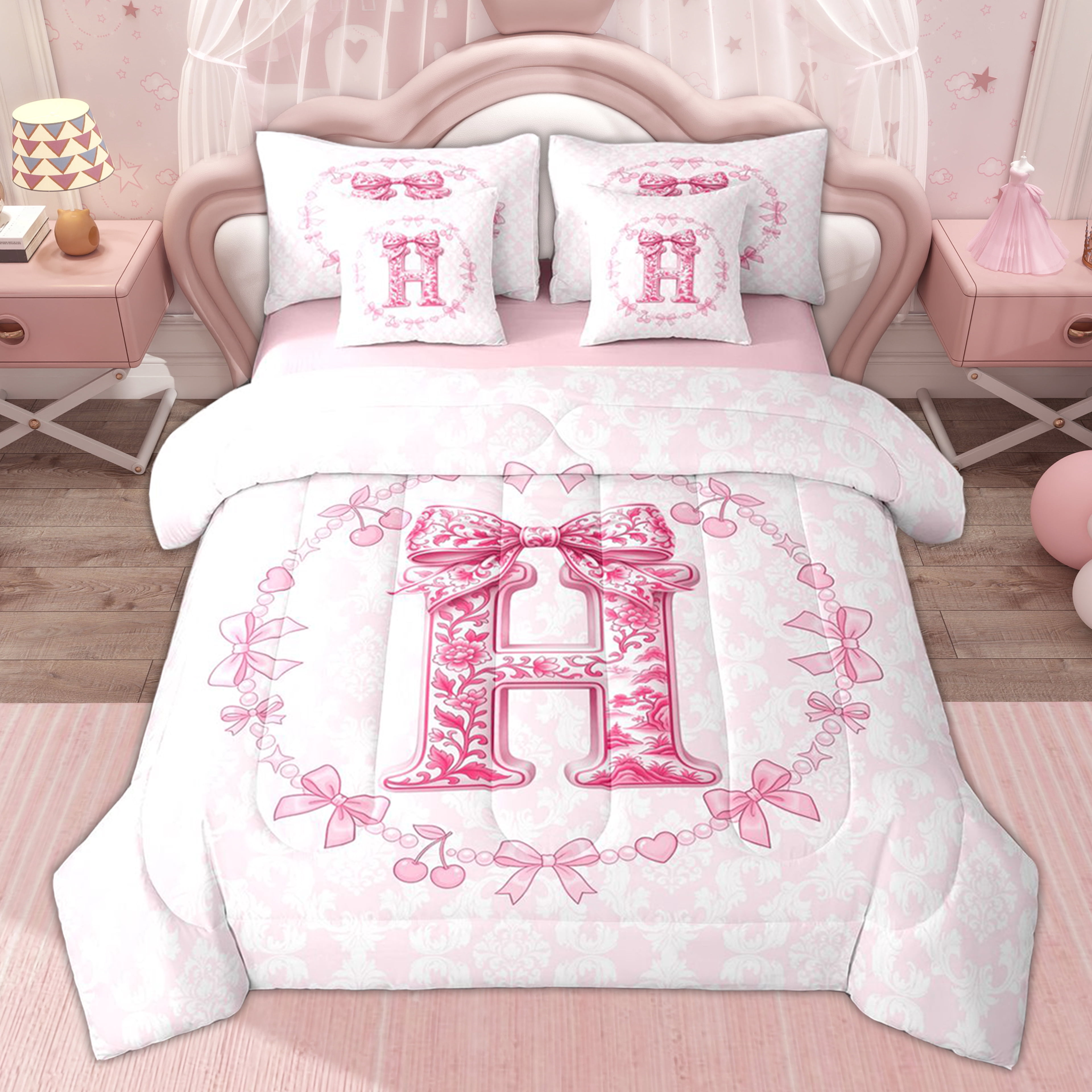 Erosebridal Kids Initial H Letter Bedding Comforter Set, Boho Flower ...