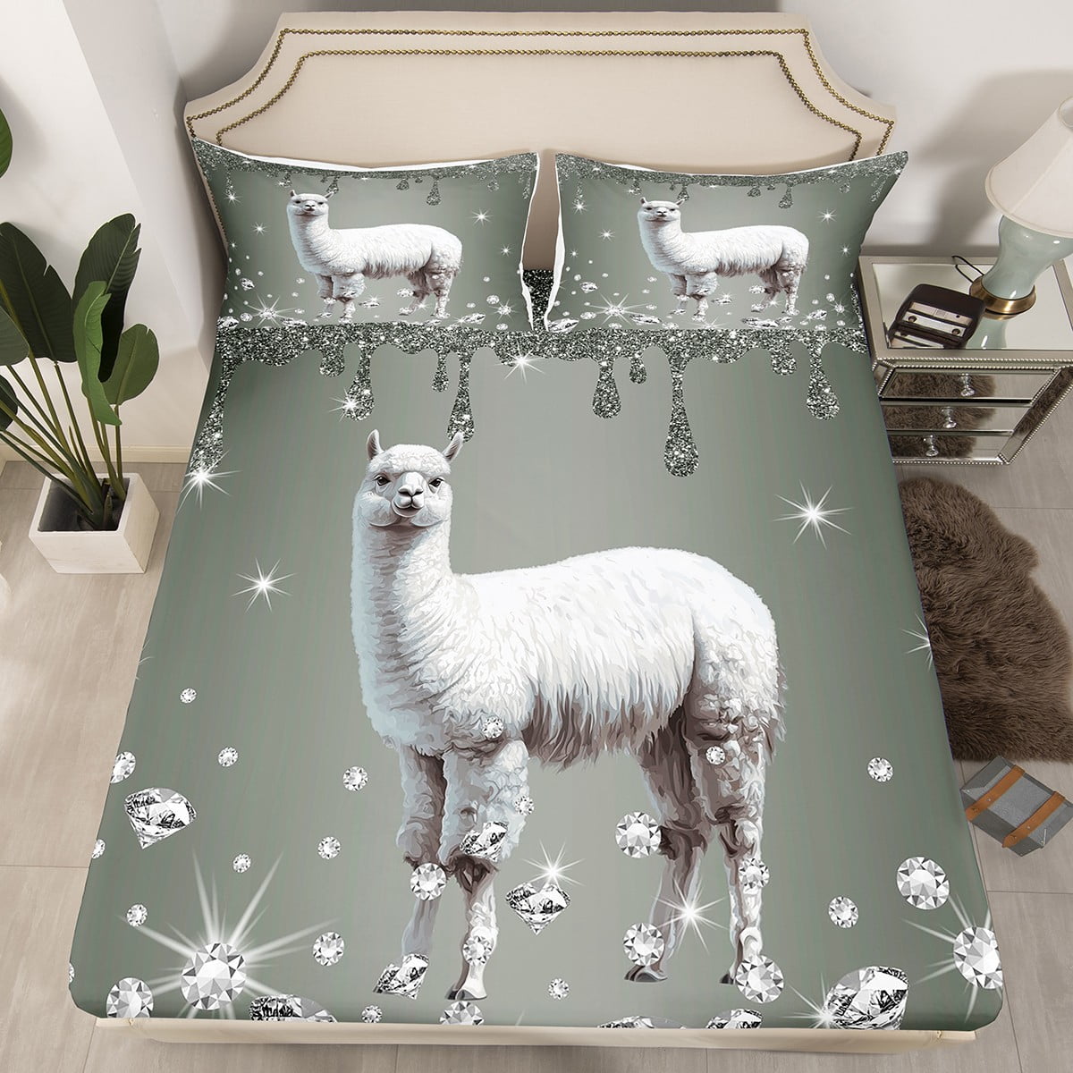 Erosebridal Kawaii Alpaca Fitted Sheet Full,Bling Crystal Bedding Set ...