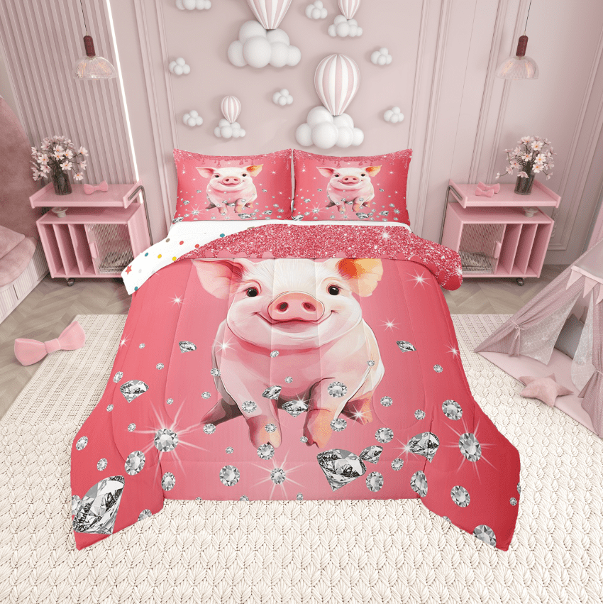 Erosebridal Kawaii Pig Comforter Sets Queen Size,Bling Crystal Bedding ...