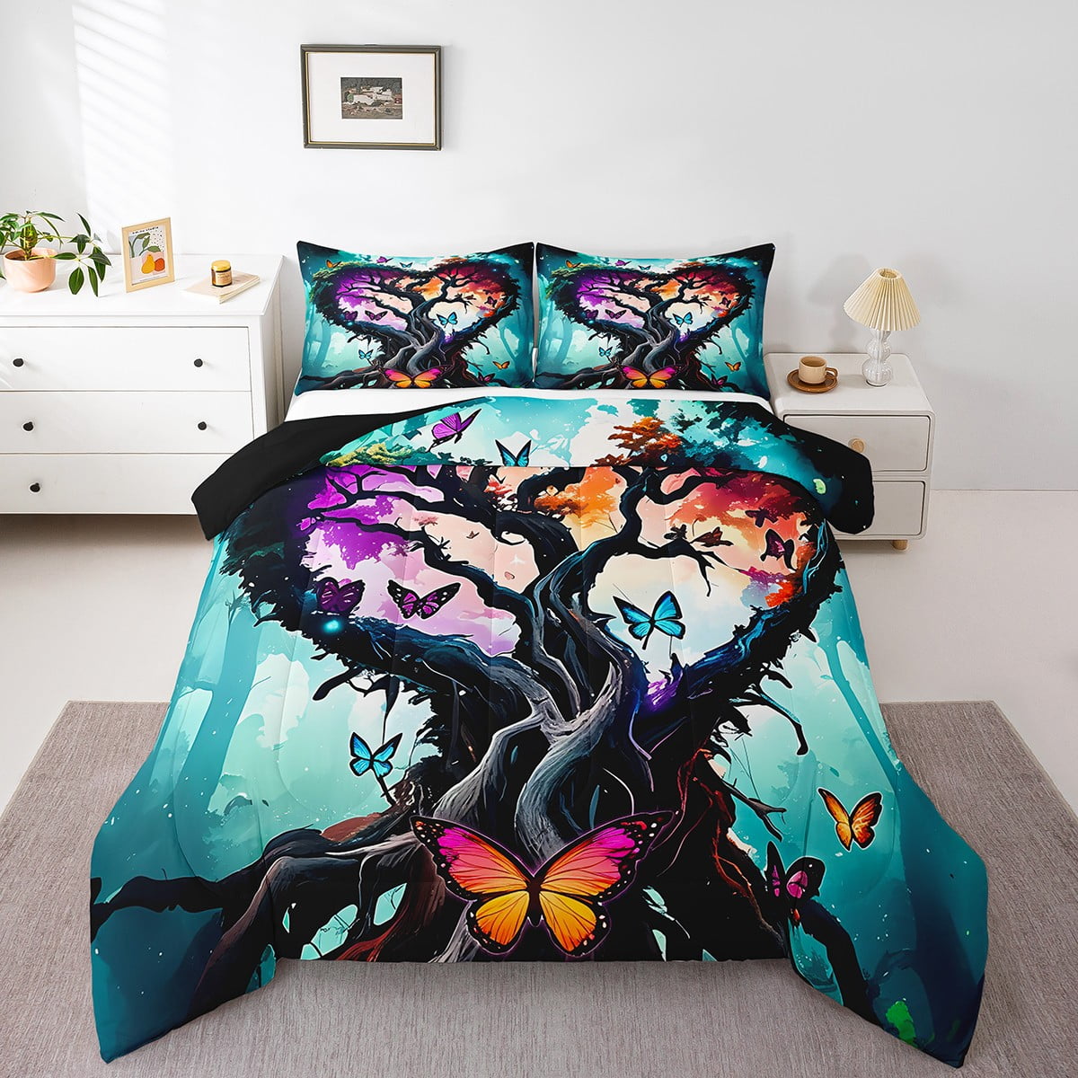 Erosebridal Love Comforter Set Full Size Geometric Tree Butterfly ...