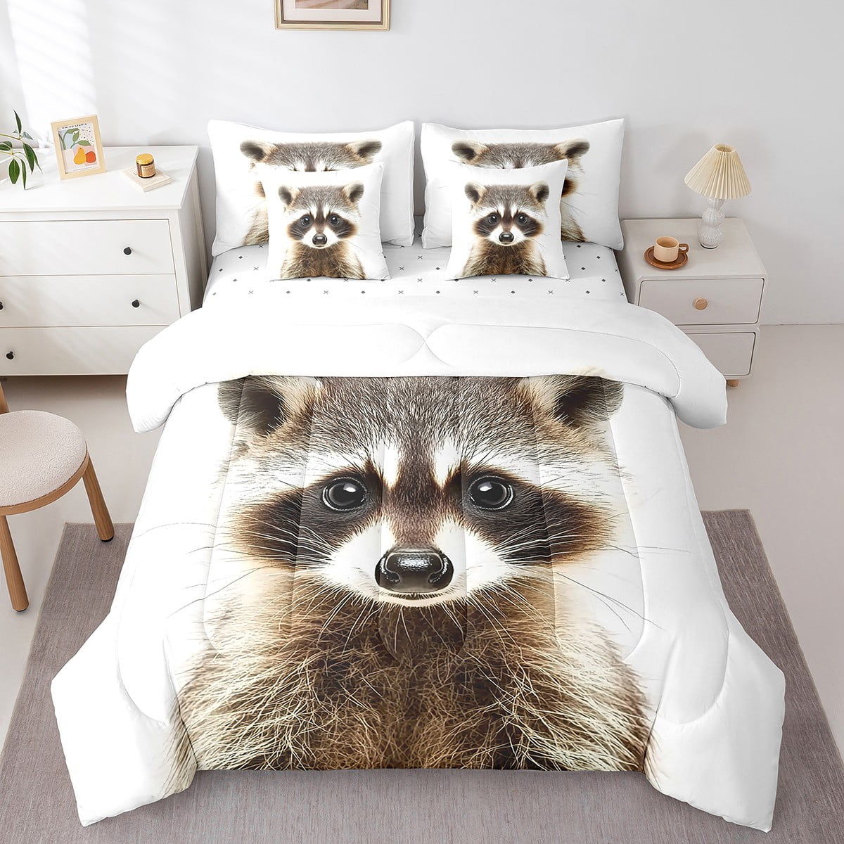 Erosebridal Raccoon Bedding Twin Size, Kawaii Wildlife Bedding Sets ...