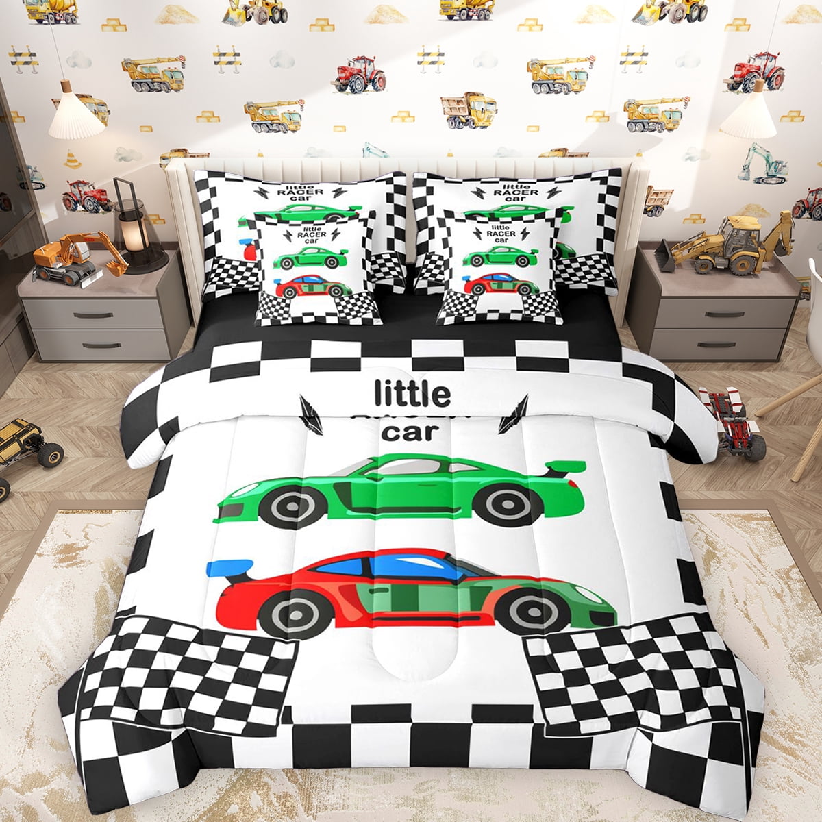 Erosebridal Kids Race Car Bedding Comforter Set, Racing Flag King ...