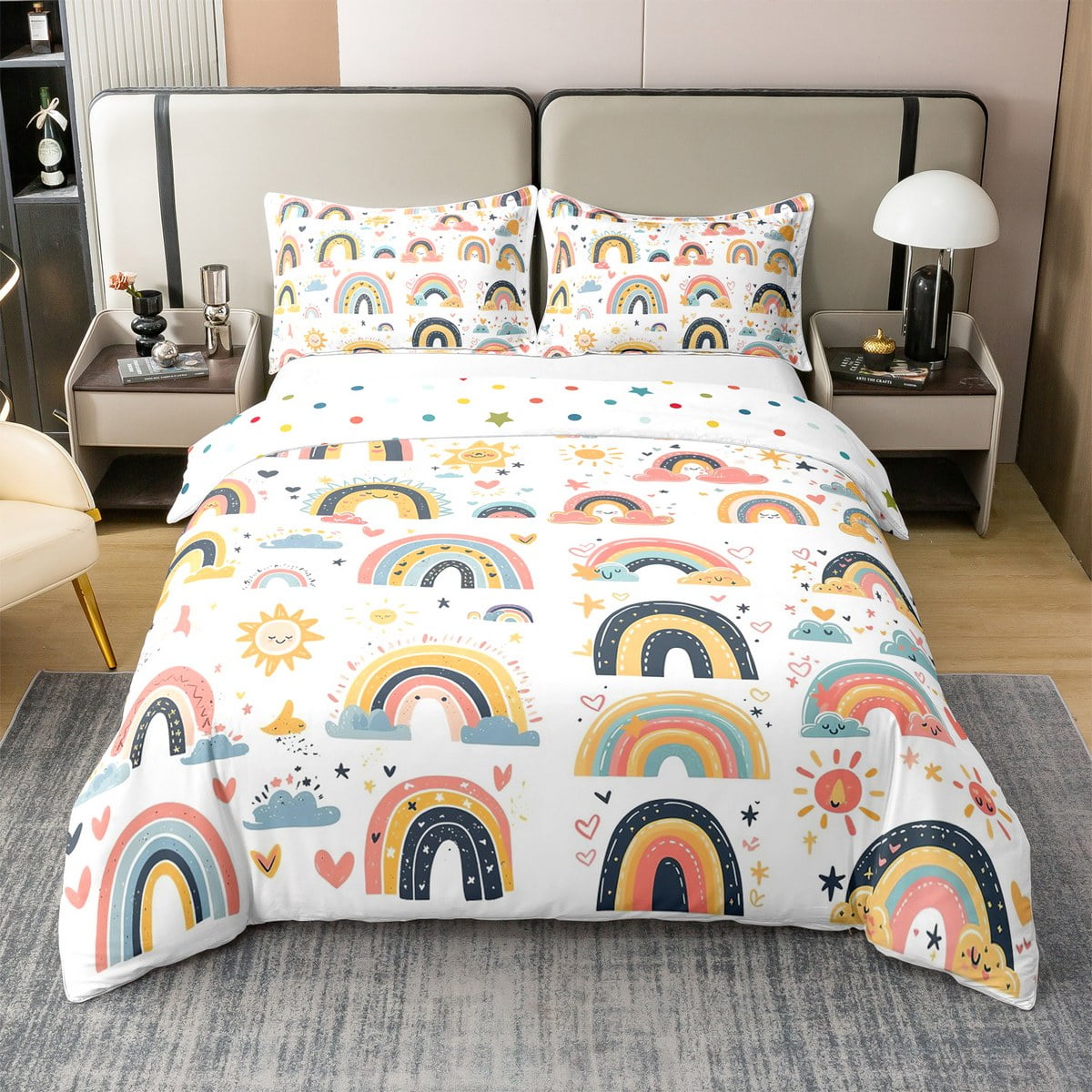 Erosebridal Rainbow 100% Cotton Duvet Cover King Size, Cute Cartoon Sun ...
